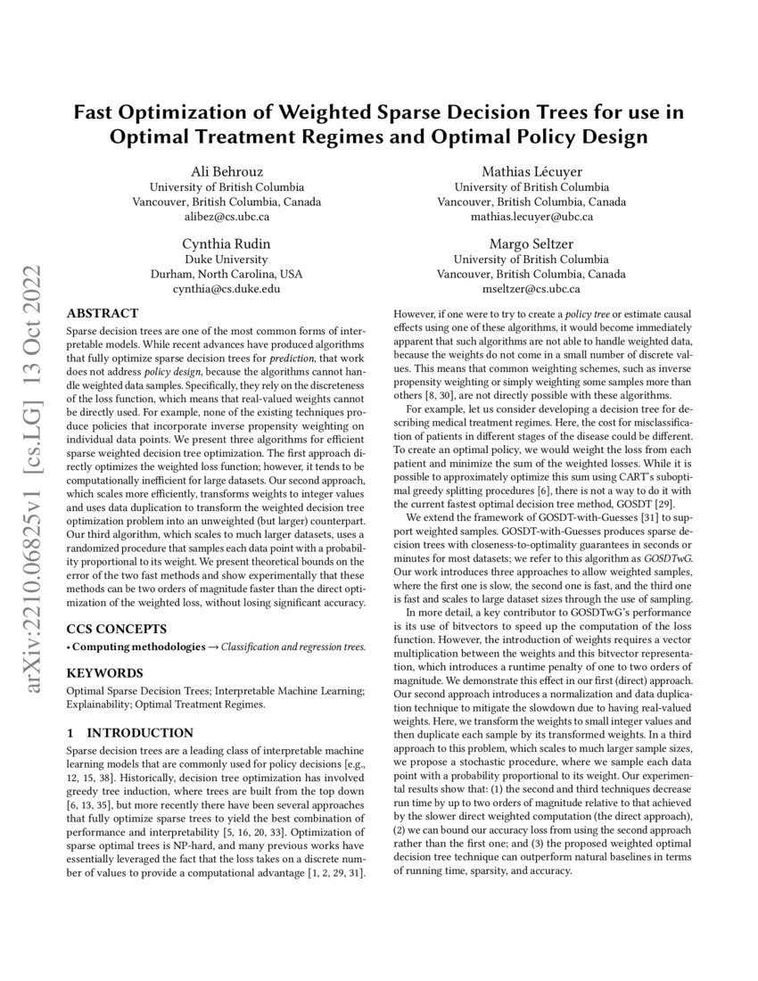 Fast Optimization of Weighted Sparse Decision Trees for use in Optimal Treatment Regimes and ...