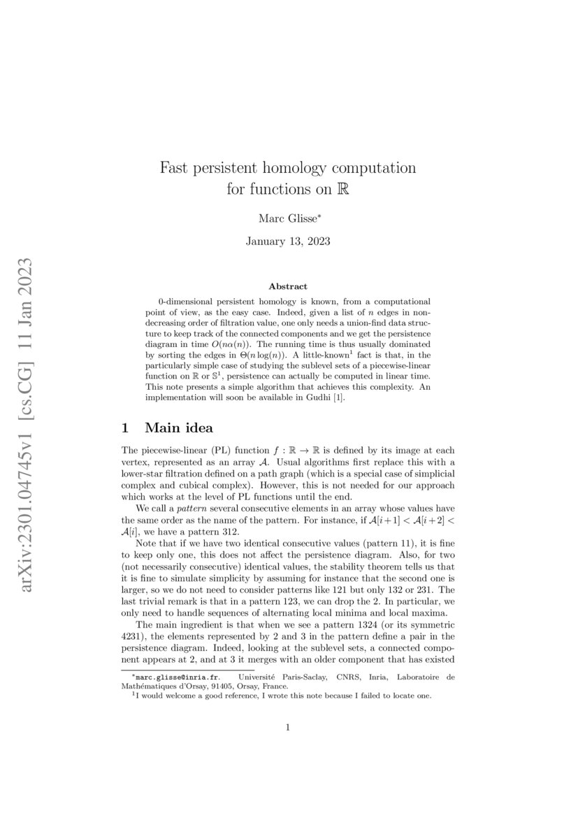 Fast persistent homology computation for functions on ℝ | DeepAI