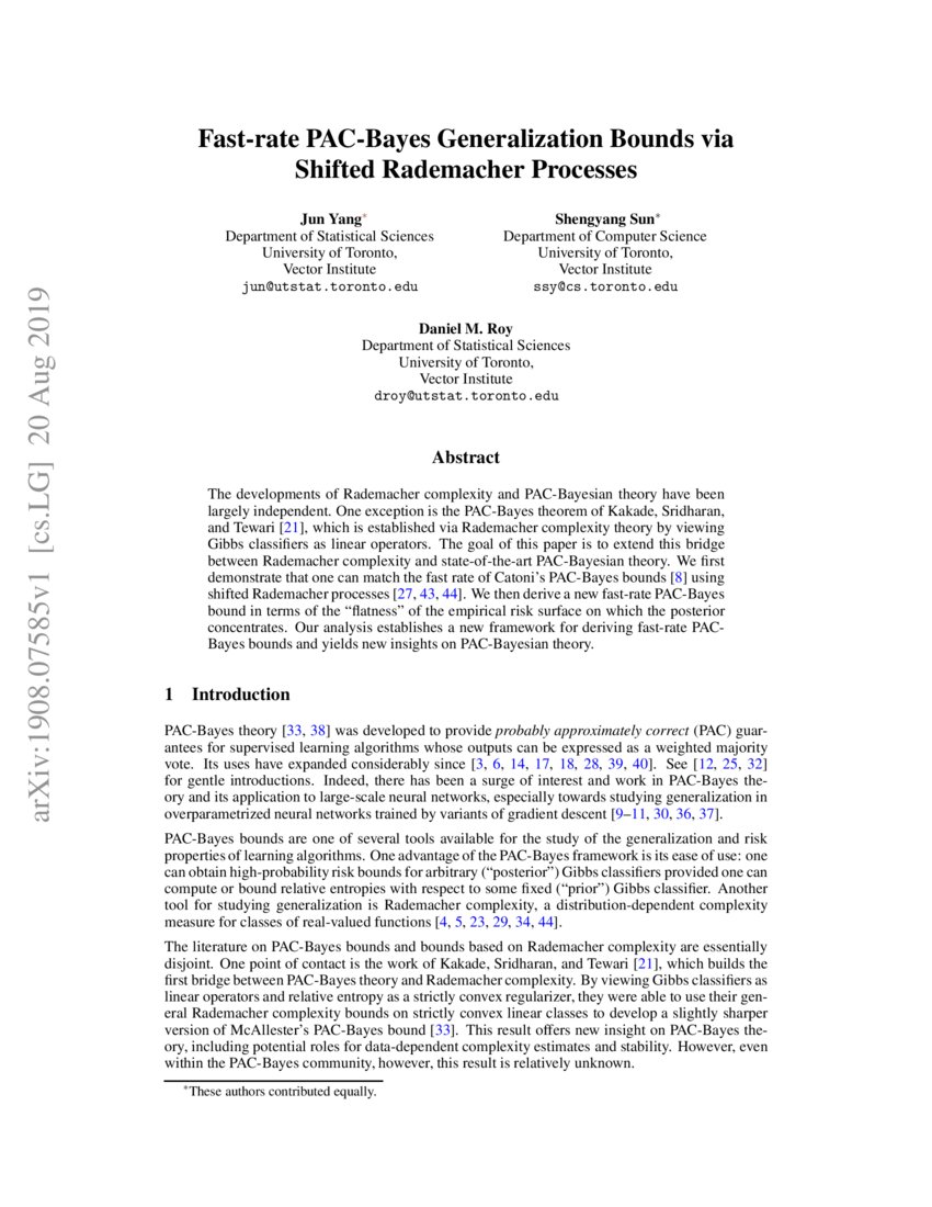 Fast-rate PAC-Bayes Generalization Bounds via Shifted Rademacher Processes | DeepAI