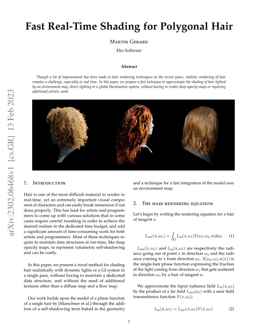 Fast Real-Time Shading for Polygonal Hair | DeepAI
