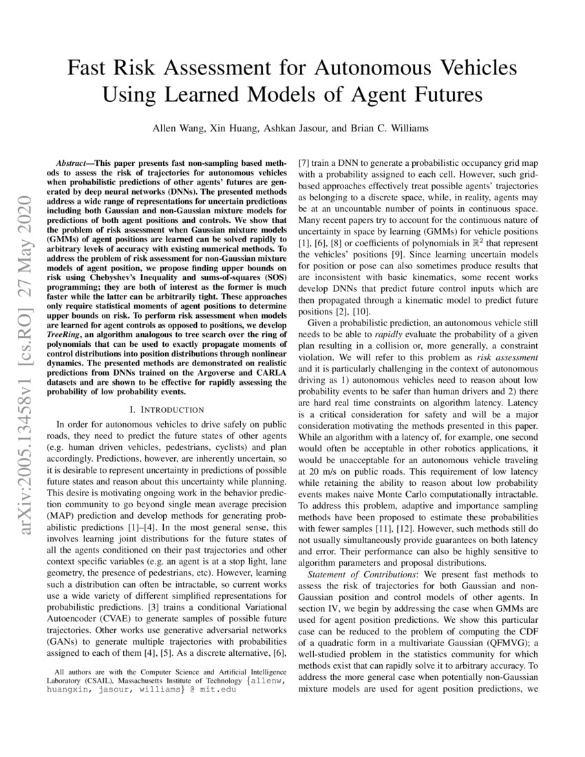 Fast Risk Assessment for Autonomous Vehicles Using Learned Models of ...
