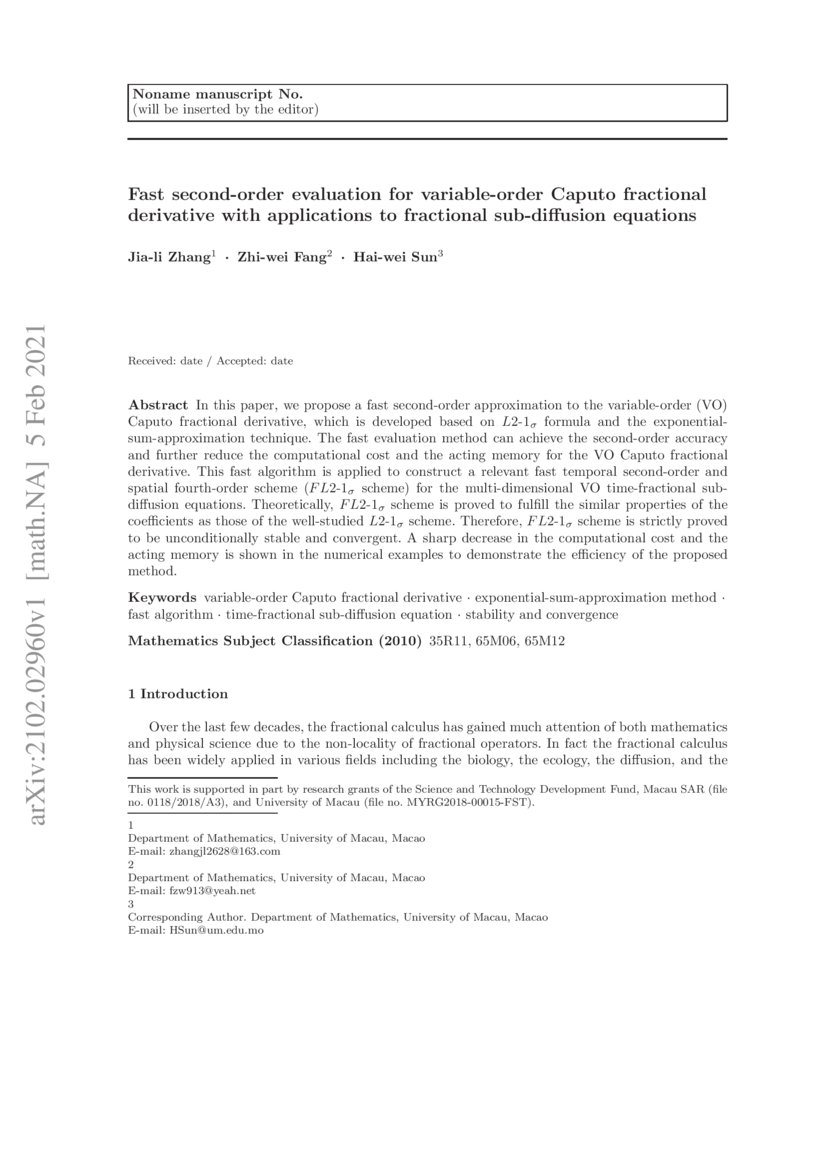 Fast Second Order Evaluation For Variable Order Caputo Fractional