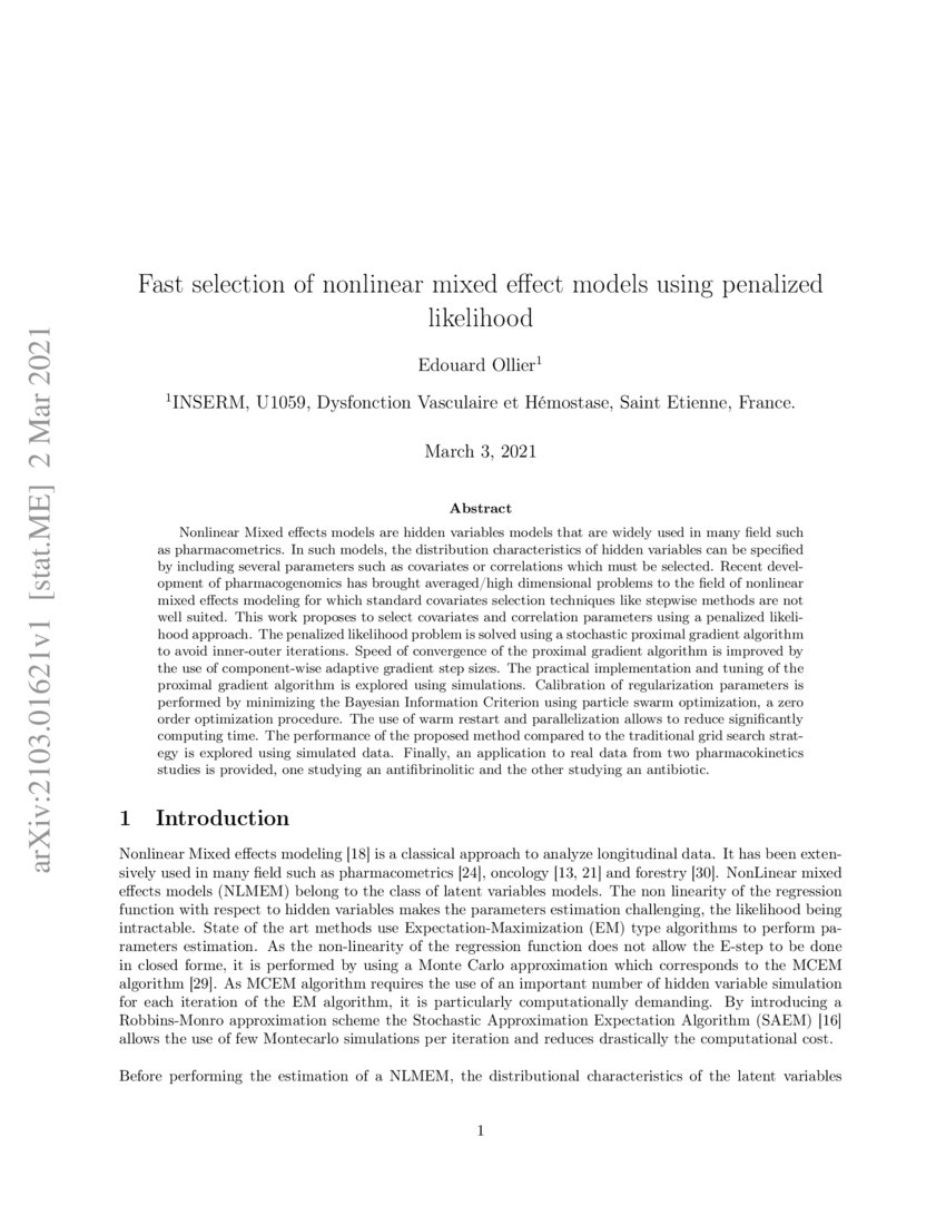 Fast selection of nonlinear mixed effect models using penalized ...
