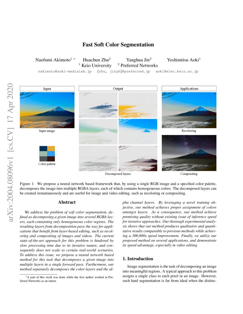 Fast Soft Color Segmentation | DeepAI