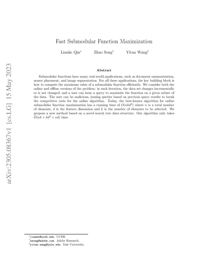 Fast Submodular Function Maximization Deepai