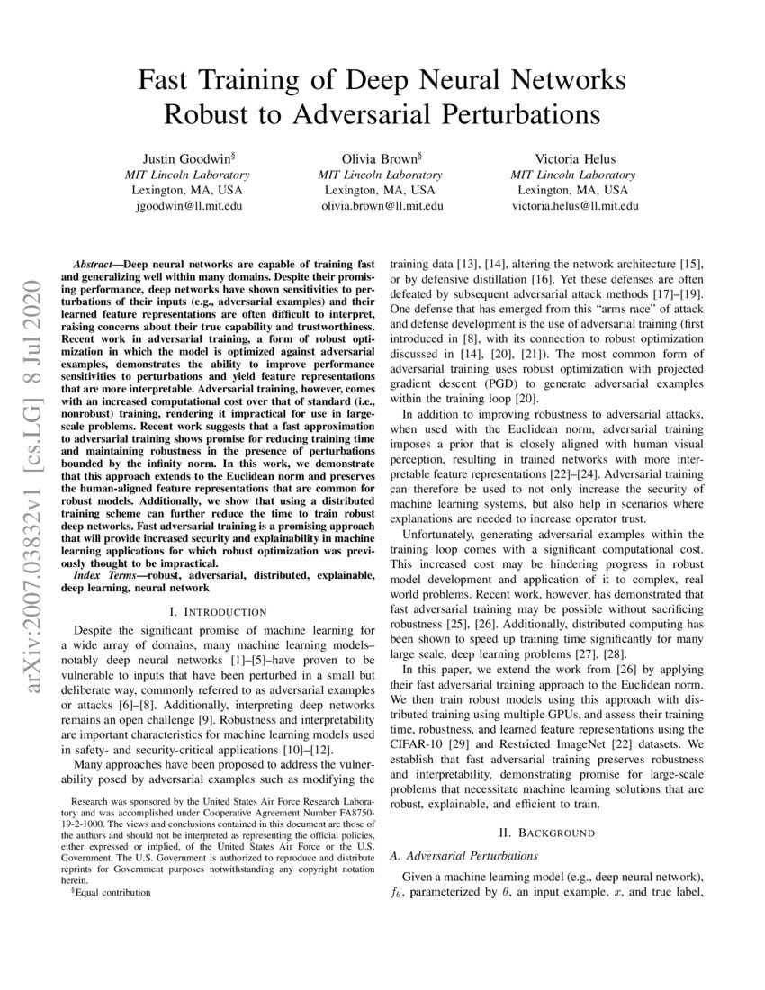 Fast Training of Deep Neural Networks Robust to Adversarial Perturbations | DeepAI