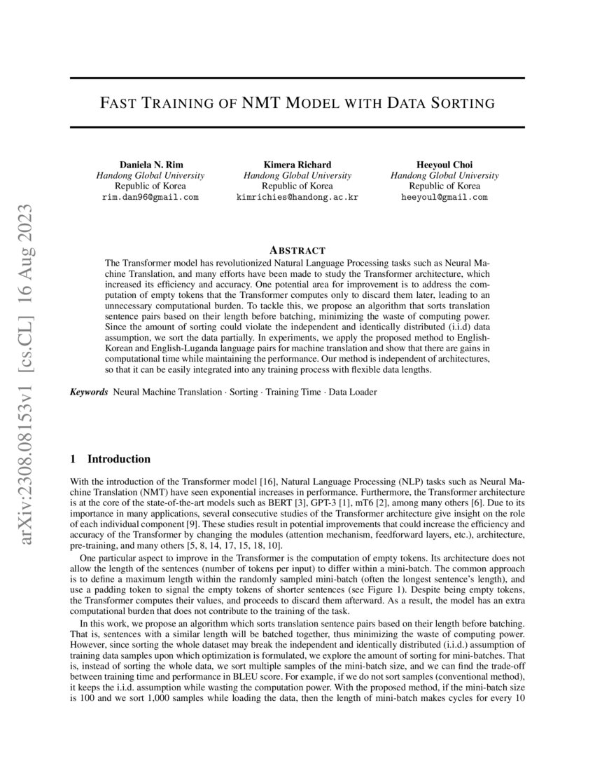 Fast Training of NMT Model with Data Sorting | DeepAI