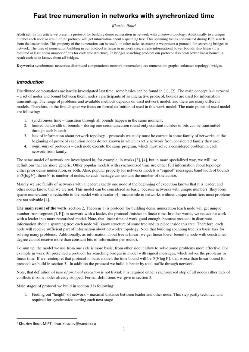 Fast tree numeration in networks with synchronized time | DeepAI
