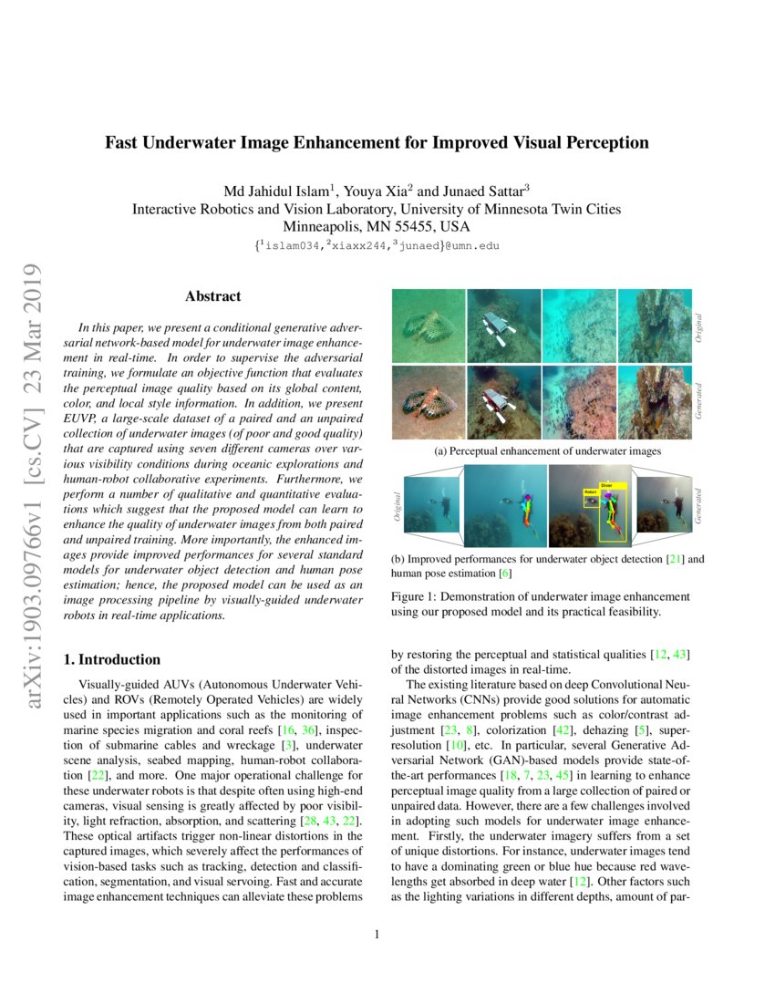 Fast Underwater Image Enhancement For Improved Visual Perception Deepai