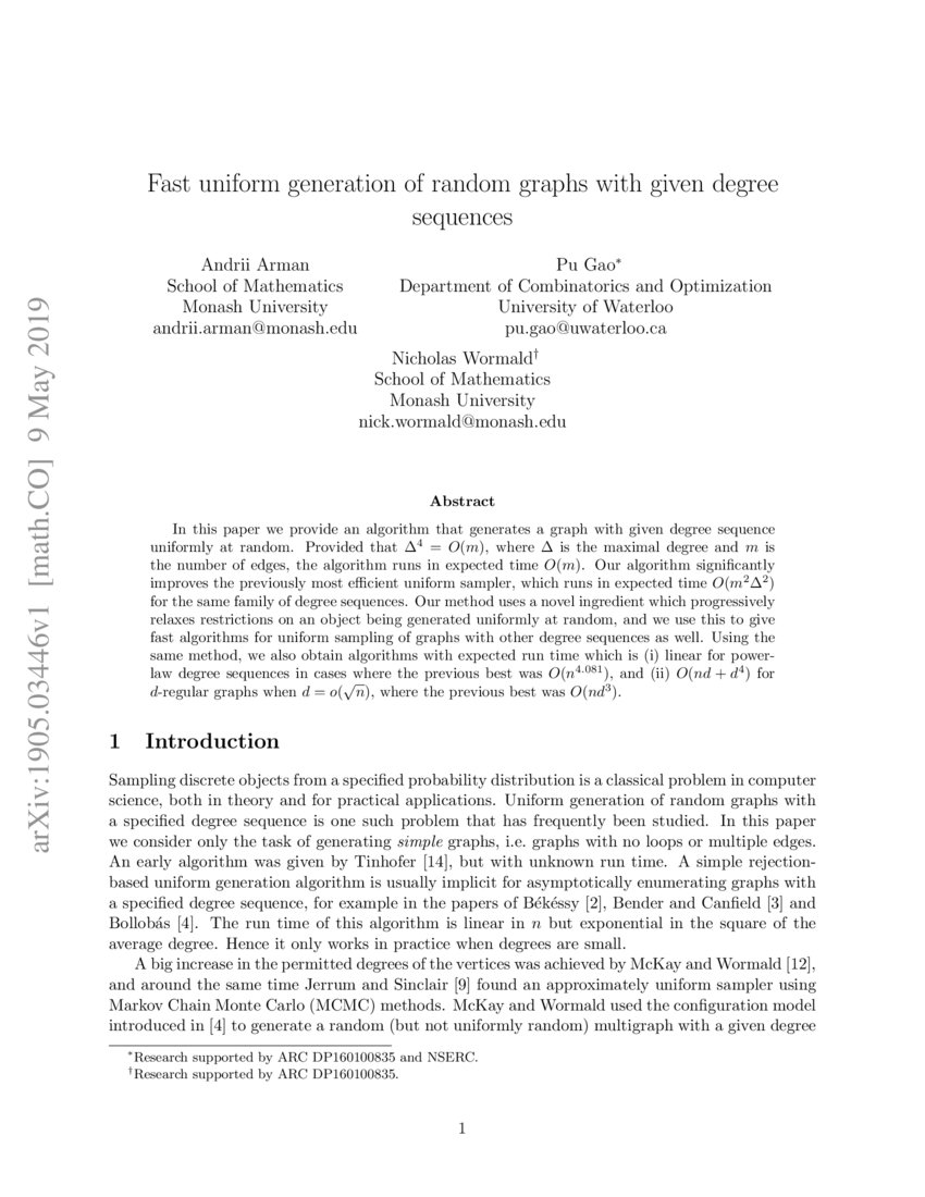 Fast uniform generation of random graphs with given degree sequences | DeepAI