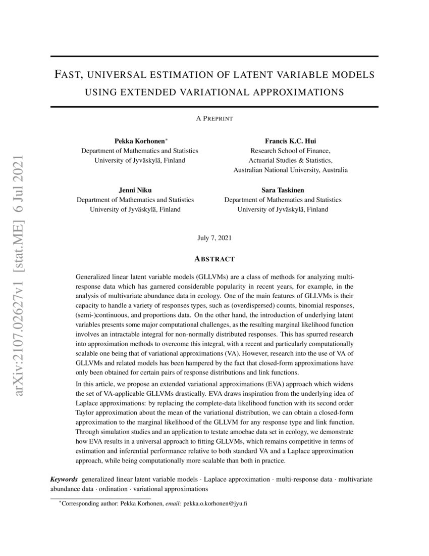 Fast Universal Estimation Of Latent Variable Models Using Extended Variational Approximations