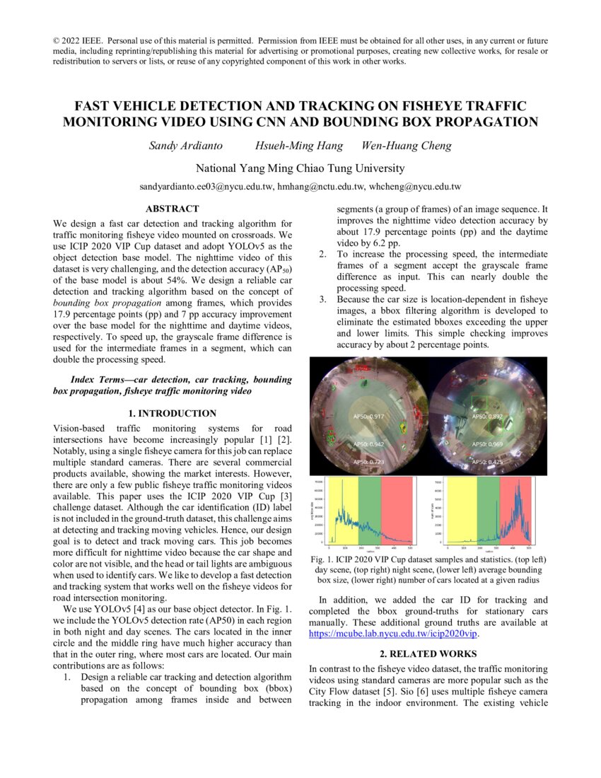 Fast Vehicle Detection and Tracking on Fisheye Traffic Monitoring Video ...