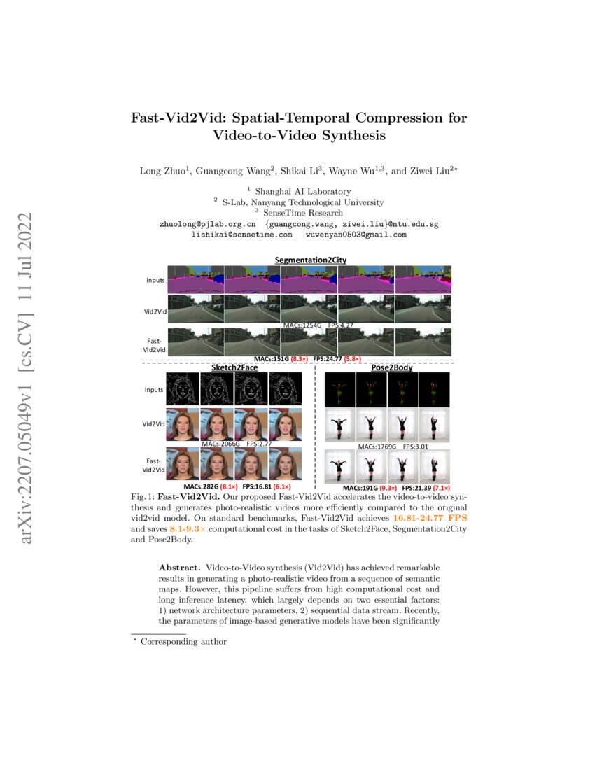 Fast-Vid2Vid: Spatial-Temporal Compression for Video-to-Video Synthesis | DeepAI