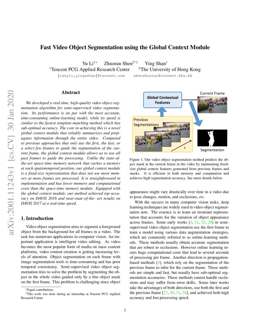 Fast Video Object Segmentation Using The Global Context Module Deepai