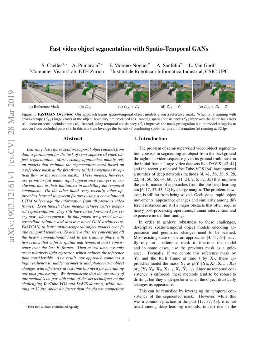 Fast Video Object Segmentation With Spatio Temporal Gans Deepai