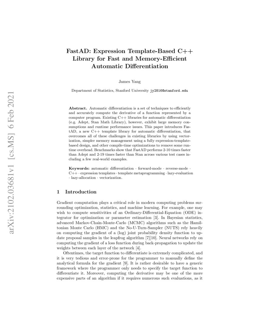 FastAD: Expression Template-Based C++ Library for Fast and Memory ...