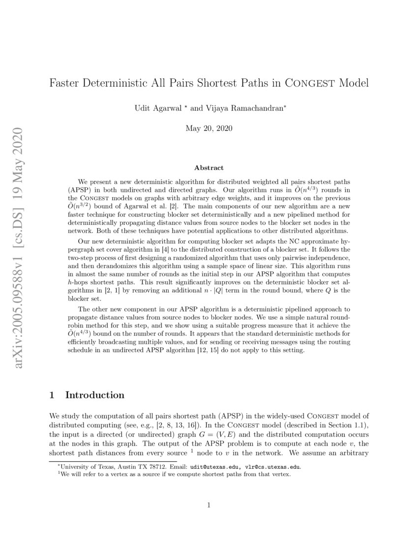 Faster Deterministic All Pairs Shortest Paths In Congest Model Deepai