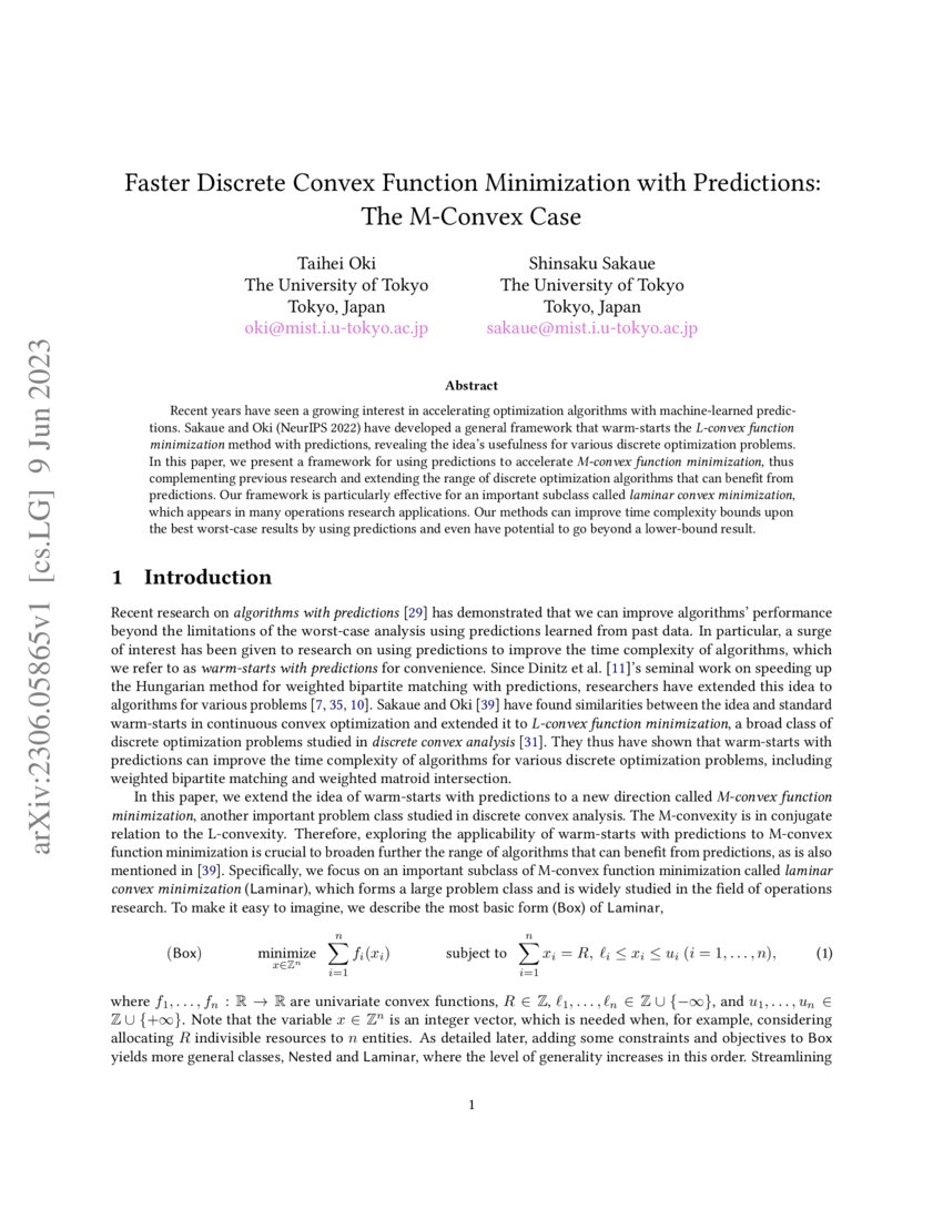 Faster Discrete Convex Function Minimization With Predictions The M Convex Case Deepai 8439
