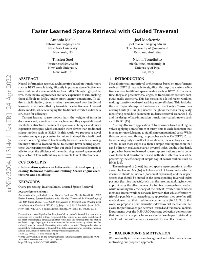 Faster Learned Sparse Retrieval with Guided Traversal | DeepAI