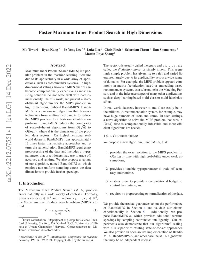 Faster Maximum Inner Product Search In High Dimensions Deepai
