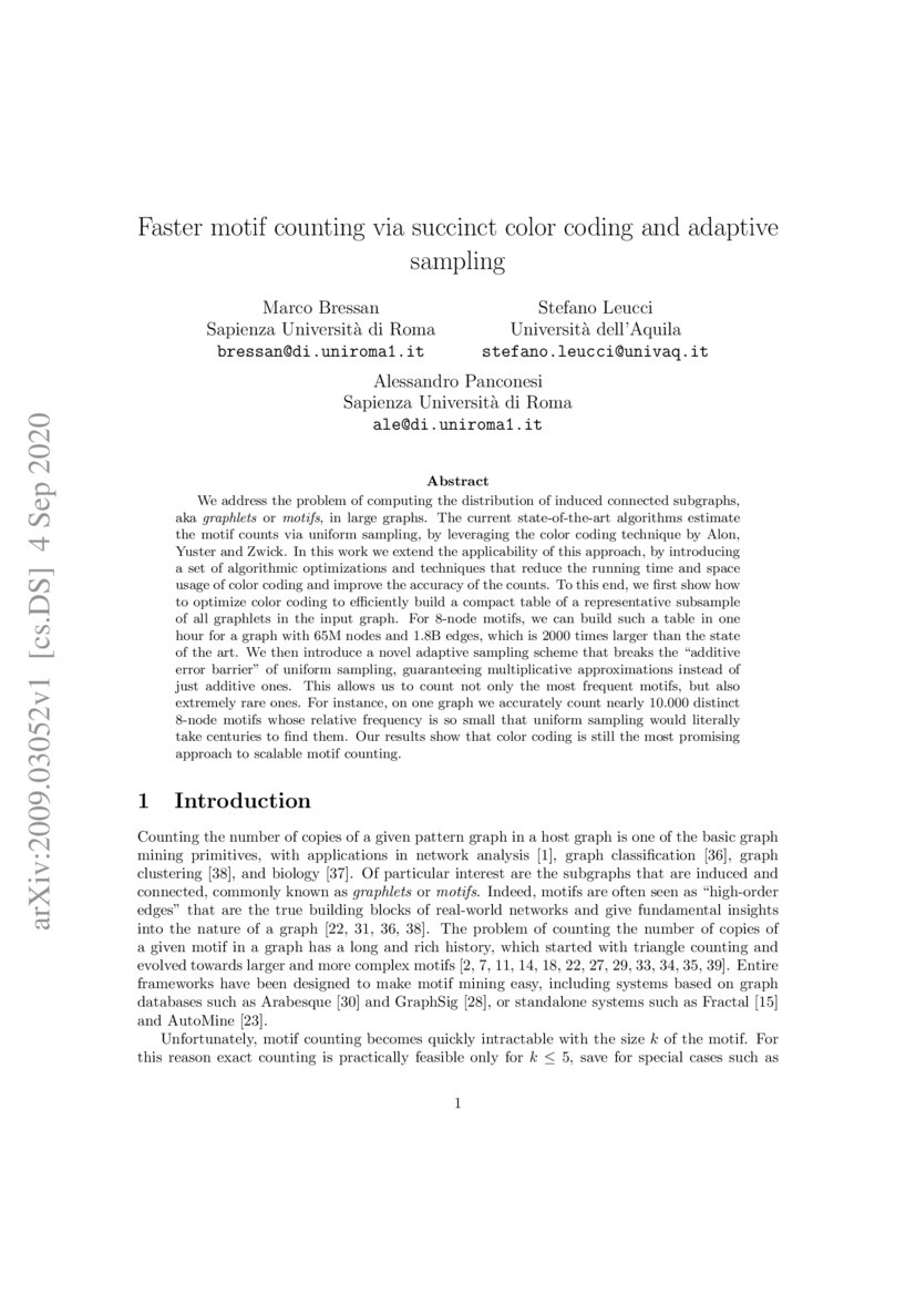 Faster Motif Counting Via Succinct Color Coding And Adaptive Sampling Deepai