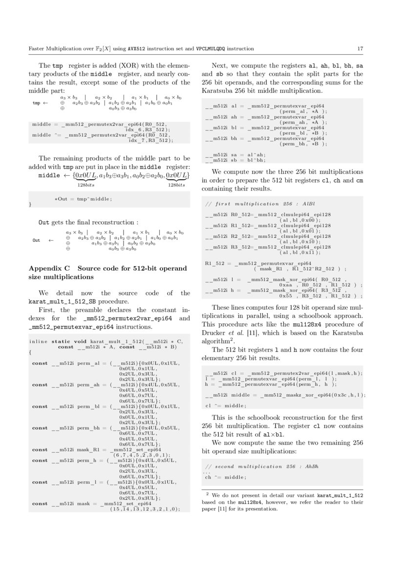 Faster multiplication over 𝔽_2[X] using AVX512 instruction set and VPCLMULQDQ instruction | DeepAI