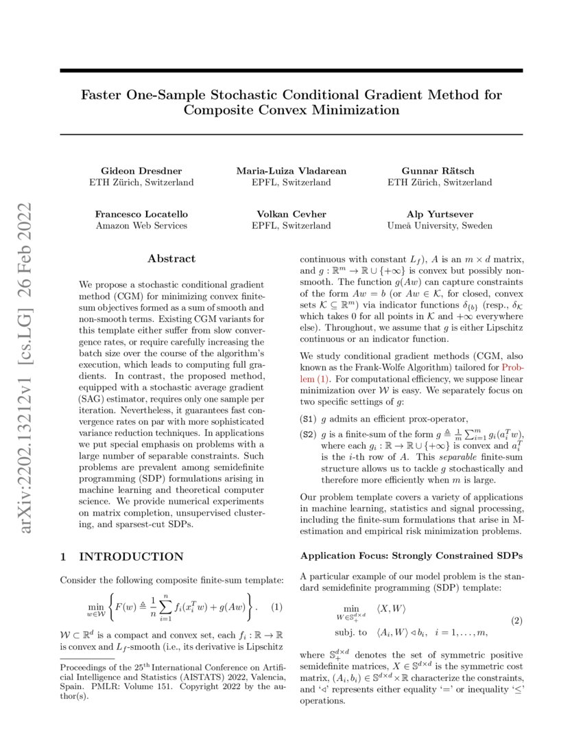 Faster One Sample Stochastic Conditional Gradient Method For Composite Convex Minimization Deepai