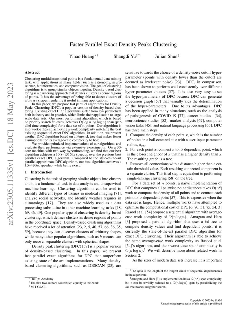 Faster Parallel Exact Density Peaks Clustering | DeepAI Faster Parallel Exact Density Peaks Clustering | DeepAI