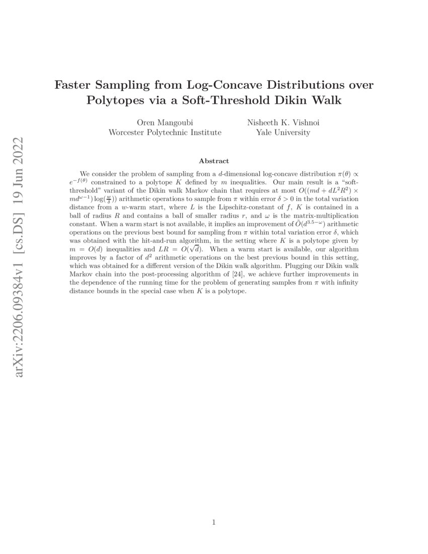 Faster Sampling from Log-Concave Distributions over Polytopes via a Soft-Threshold Dikin Walk ...