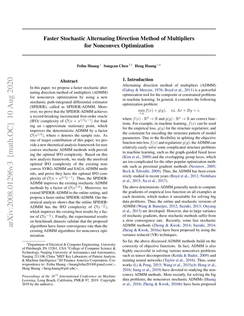 Faster Stochastic Alternating Direction Method Of Multipliers For Nonconvex Optimization Deepai
