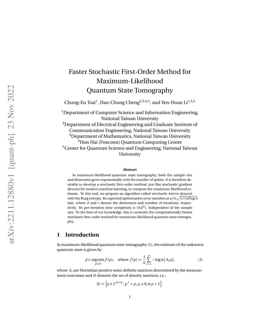 Faster Stochastic First Order Method For Maximum Likelihood Quantum