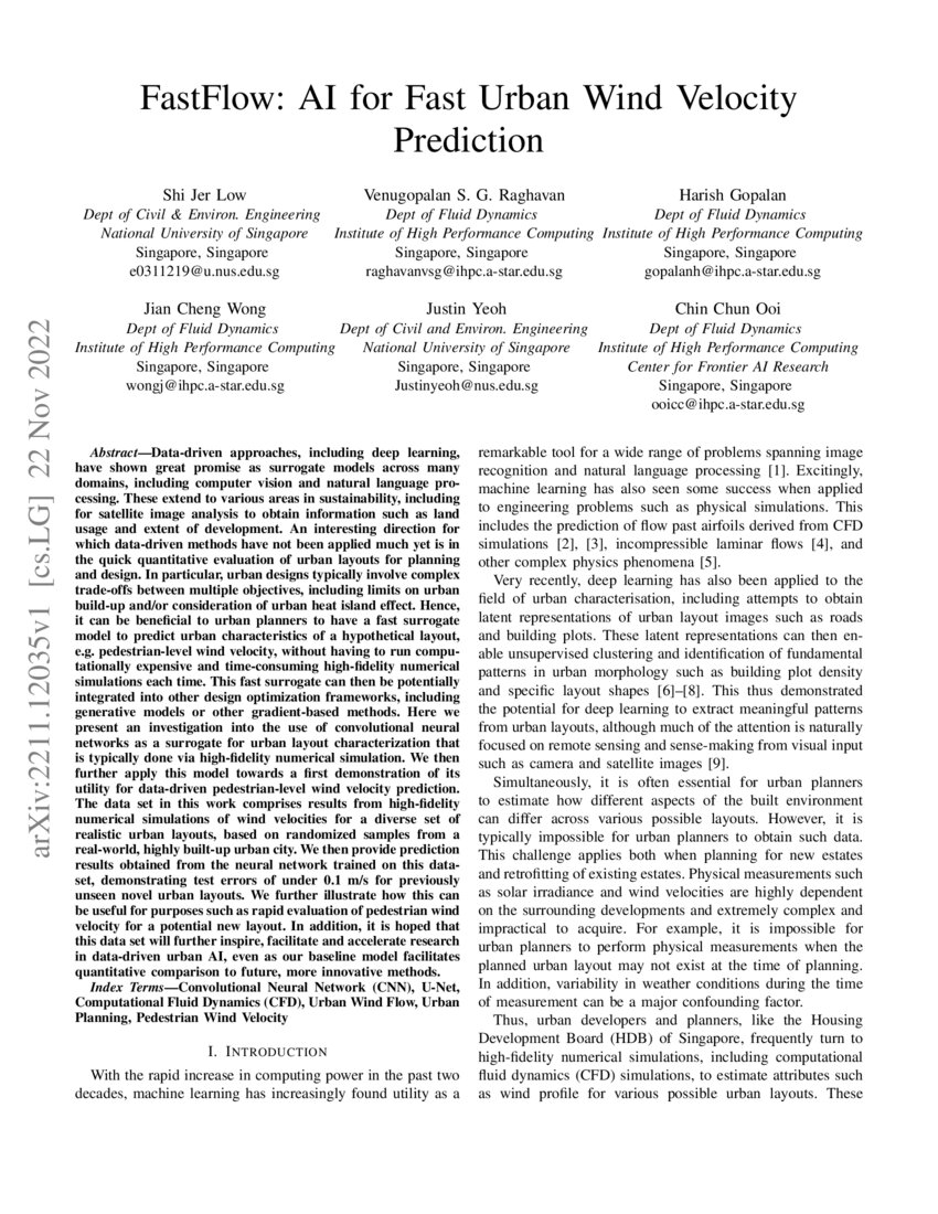 FastFlow: AI for Fast Urban Wind Velocity Prediction | DeepAI