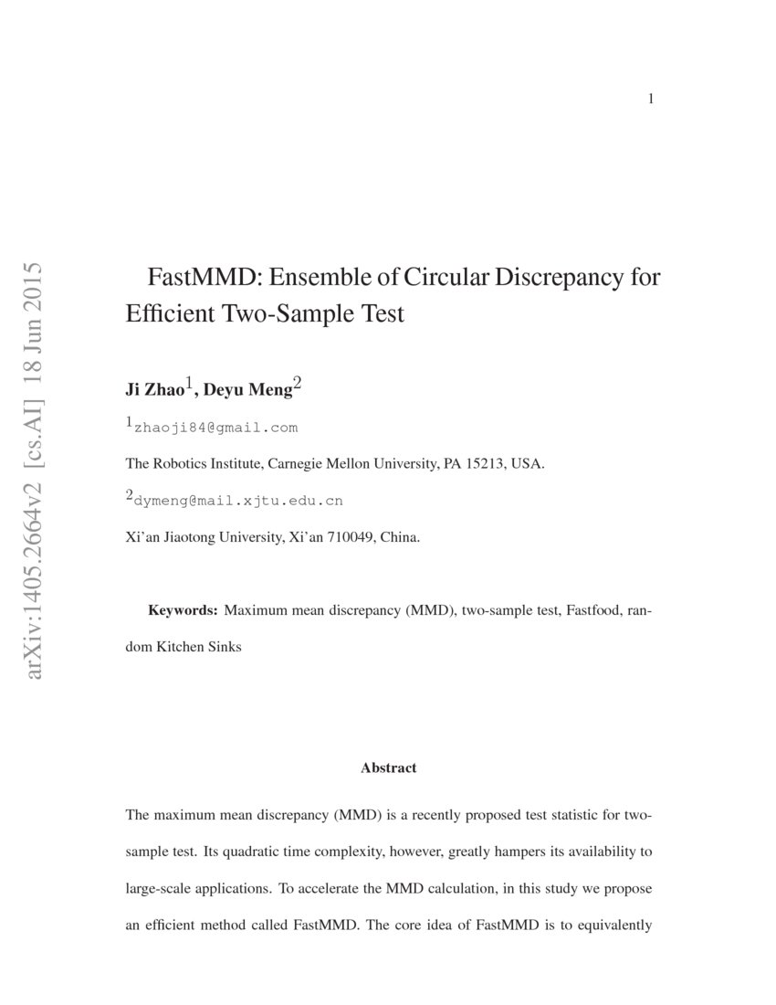 FastMMD: Ensemble of Circular Discrepancy for Efficient Two-Sample Test ...