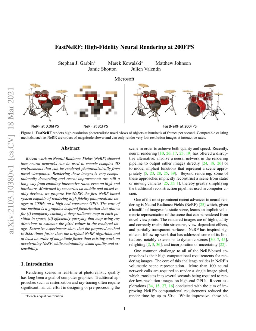 FastNeRF: High-Fidelity Neural Rendering at 200FPS | DeepAI
