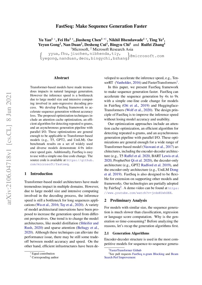 FastSeq: Make Sequence Generation Faster | DeepAI