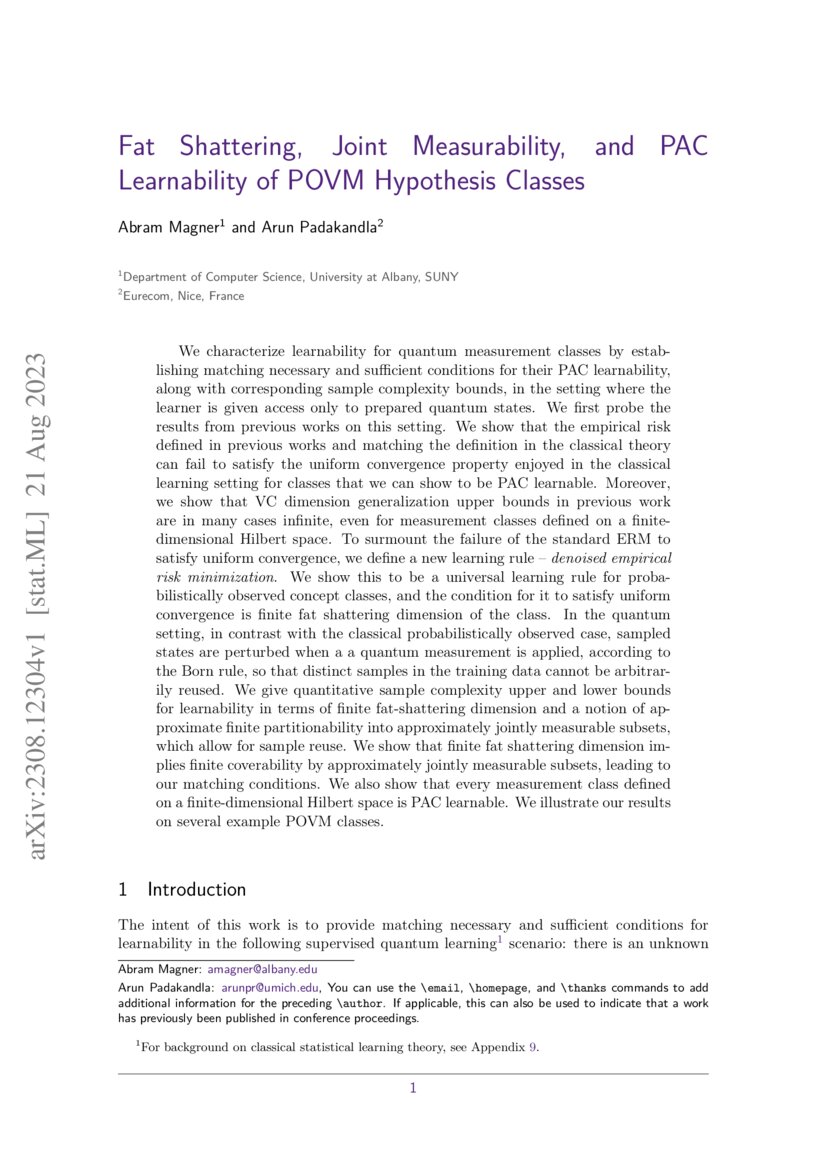 Fat Shattering, Joint Measurability, and PAC Learnability of POVM ... Fat Shattering, Joint Measurability, and PAC Learnability of POVM ...