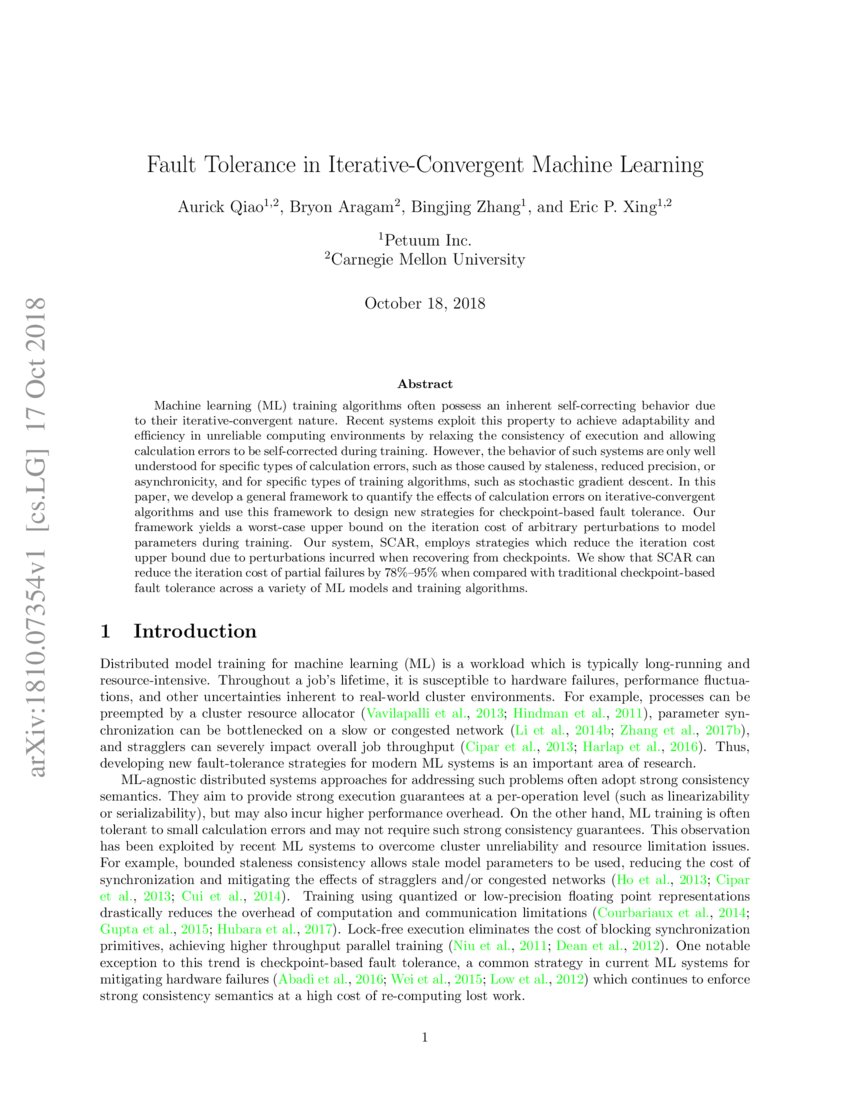 Fault Tolerance in Iterative-Convergent Machine Learning | DeepAI