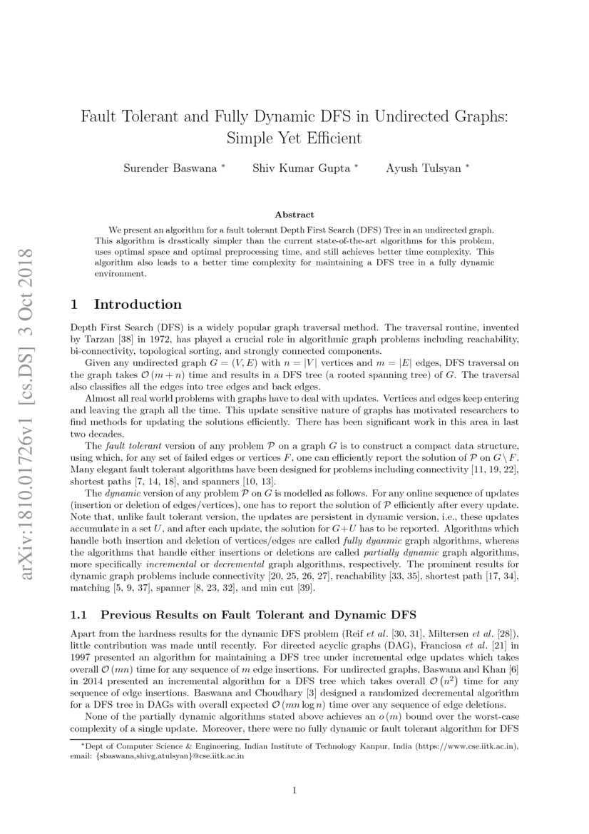 Fault Tolerant And Fully Dynamic Dfs In Undirected Graphs Simple Yet Efficient Deepai