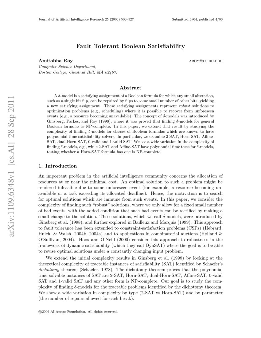 Fault Tolerant Boolean Satisfiability | DeepAI