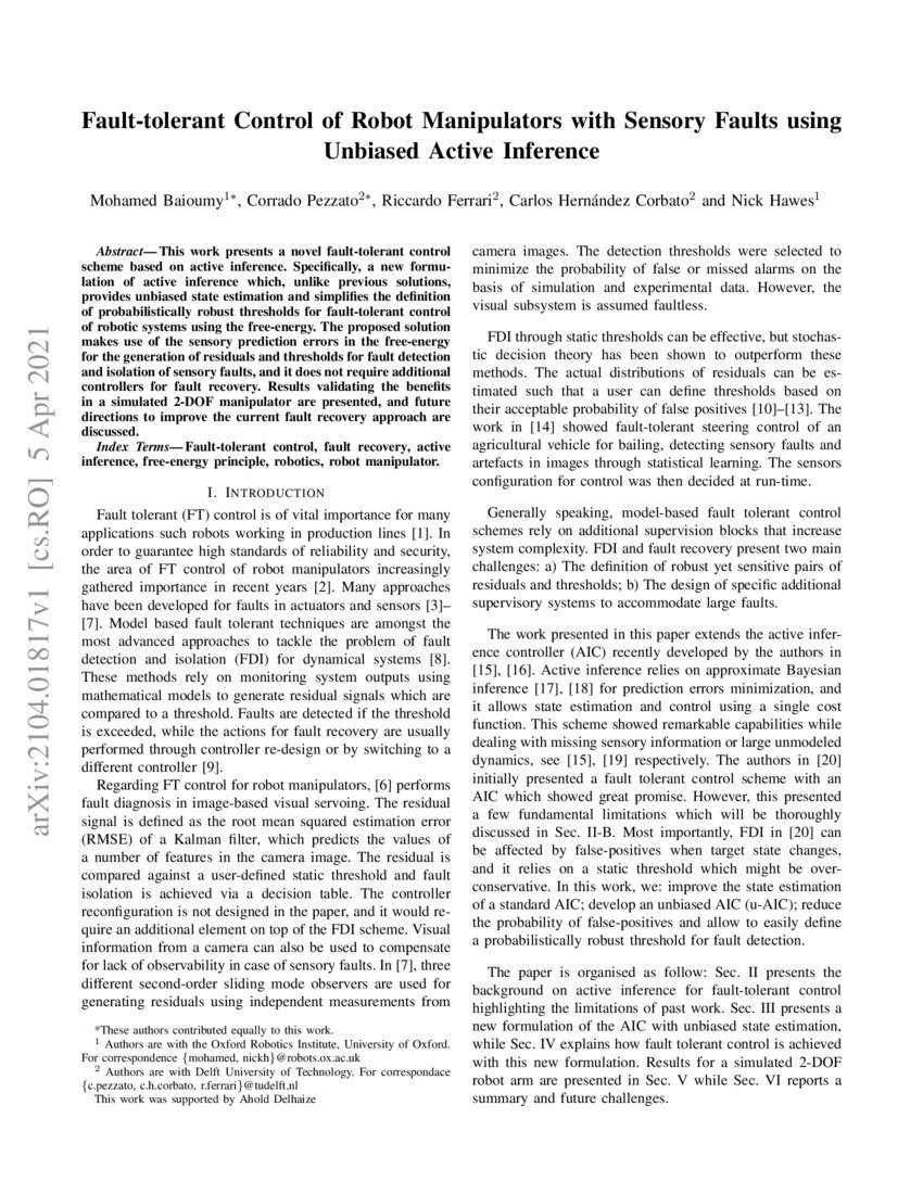 Fault Tolerant Control Of Robot Manipulators With Sensory Faults Using Unbiased Active Inference
