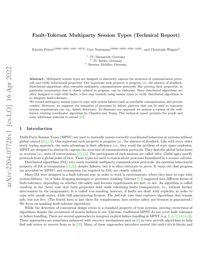 Fault Tolerant Multiparty Session Types Technical Report Deepai
