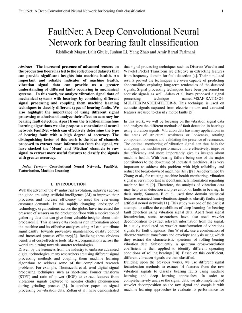 FaultNet: A Deep Convolutional Neural Network for bearing fault classification | DeepAI