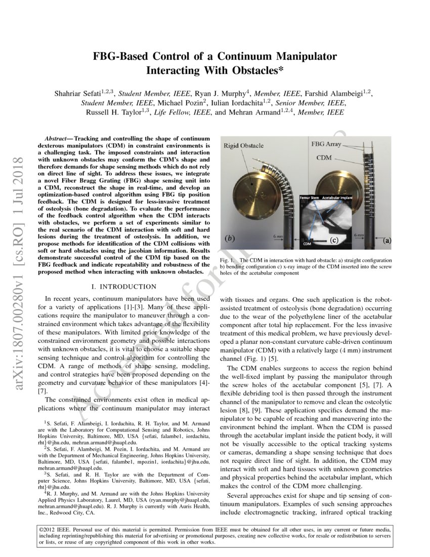 FBG-Based Control of a Continuum Manipulator Interacting With Obstacles ...