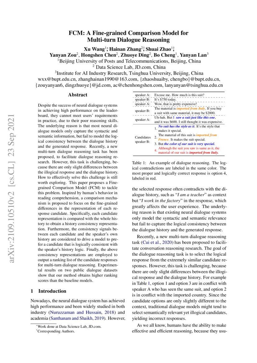 FCM: A Fine-grained Comparison Model for Multi-turn Dialogue Reasoning | DeepAI