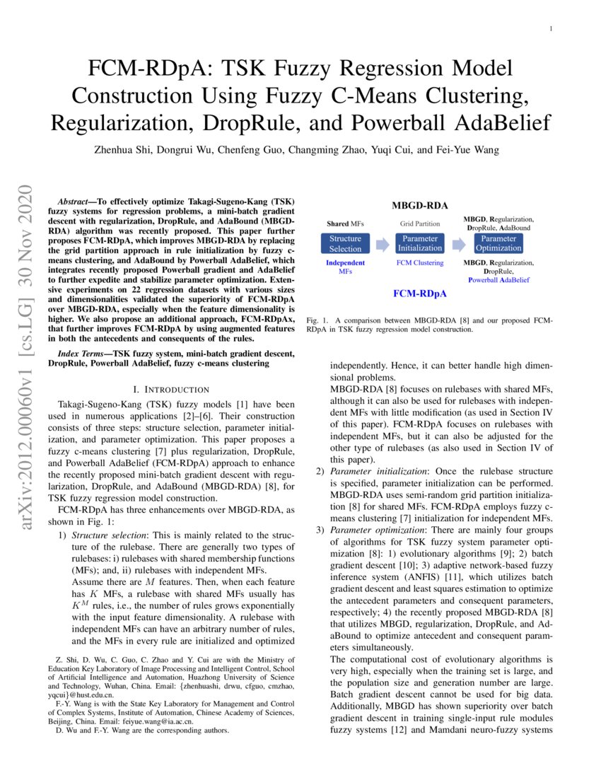FCM-RDpA: TSK Fuzzy Regression Model Construction Using Fuzzy C-Means Clustering, Regularization ...