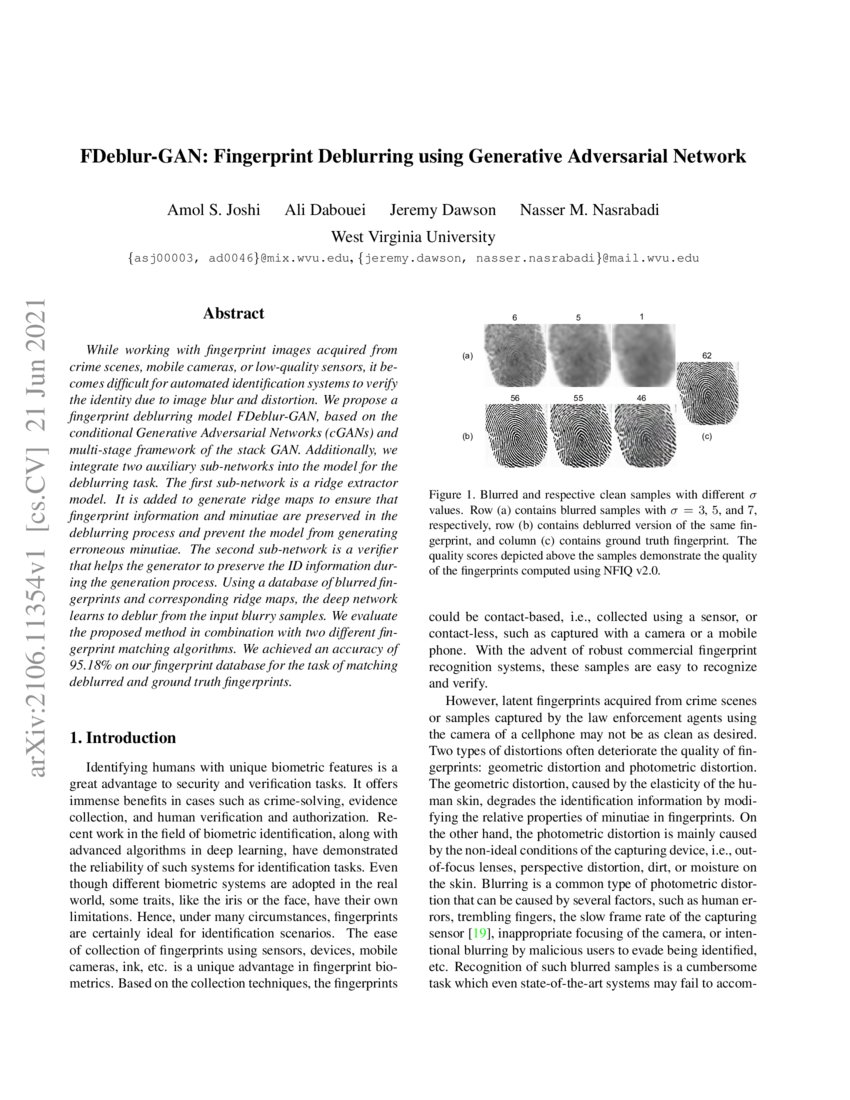 Fdeblur Gan Fingerprint Deblurring Using Generative Adversarial