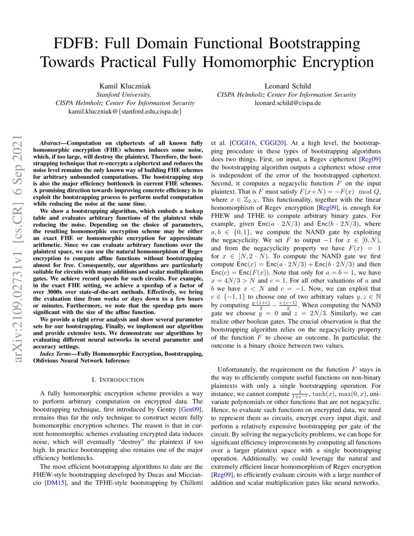 FDFB: Full Domain Functional Bootstrapping Towards Practical Fully Homomorphic Encryption | DeepAI