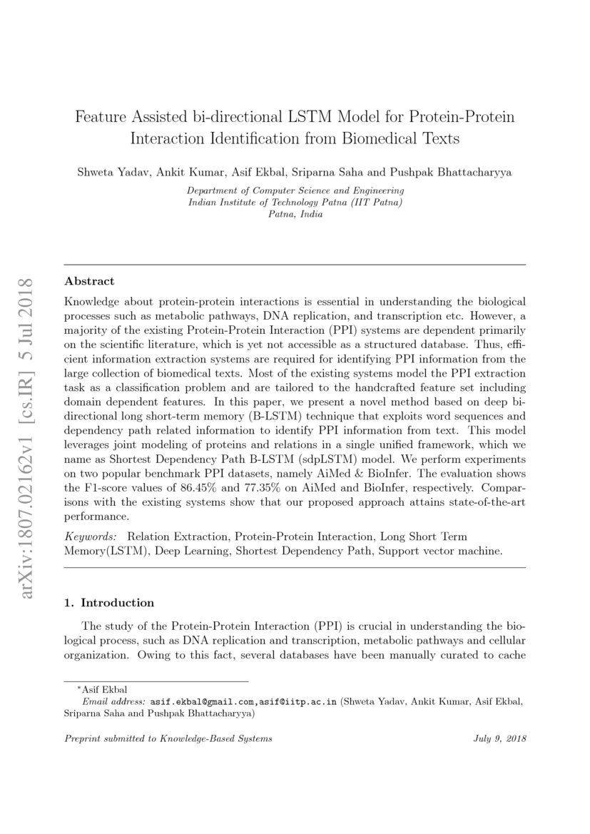 Feature Assisted bi-directional LSTM Model for Protein-Protein ...
