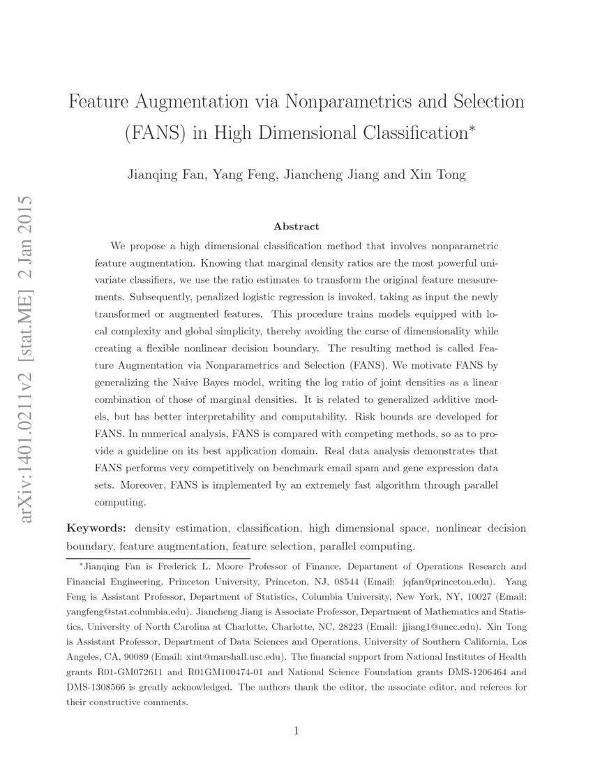 Feature Augmentation Via Nonparametrics And Selection Fans In High Dimensional Classification 7336