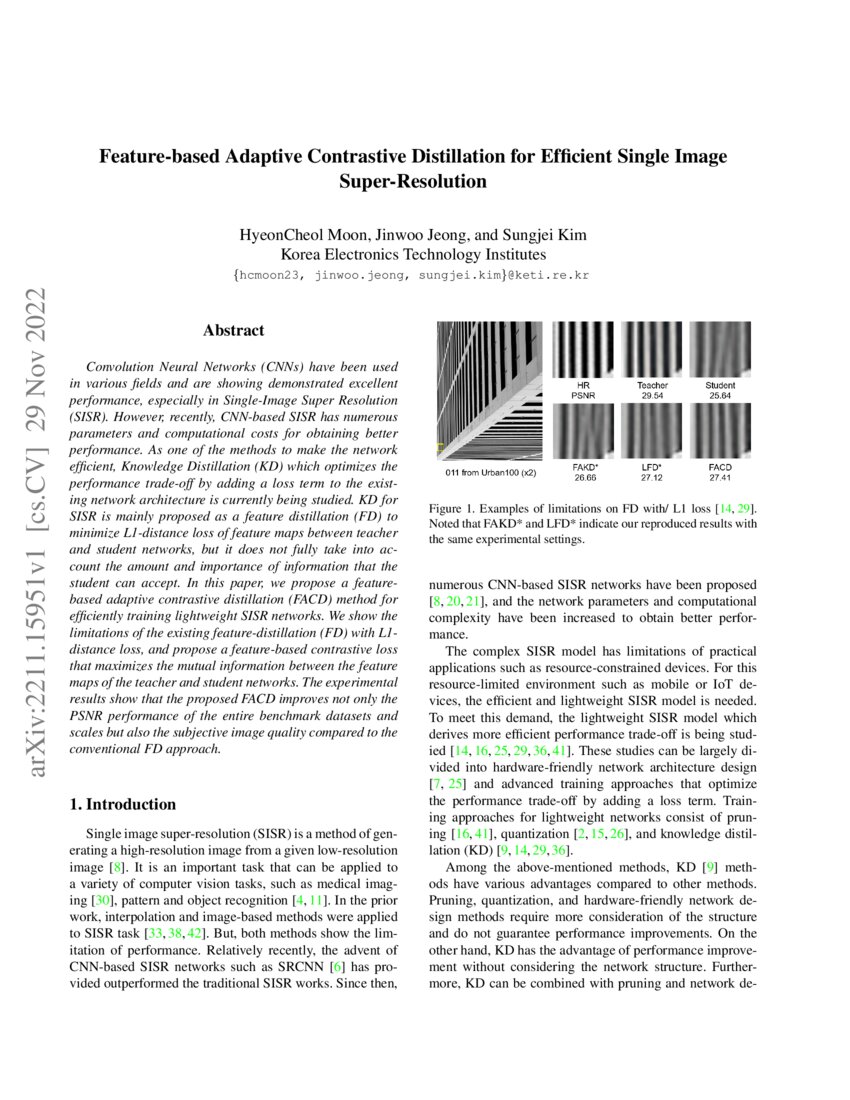 Feature Domain Adaptive Contrastive Distillation For Efficient Single Image Super Resolution